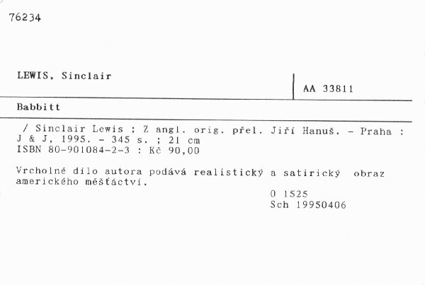 LEWIS, Sinclair : Babbitt